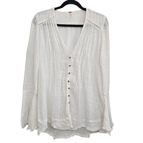 Free People | Tops | Free People Boho Fringe Hem Vneck Blouse Sz S ...